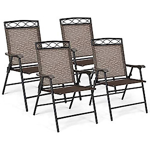 HAPPYGRILL 4-Piece Folding Chairs Outdoor Portable Dining Chair with Armrest for Camping Backyard