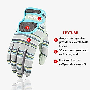 DULFINE High Performance Women Garden Gloves,Durable Synthetic Leather and Breathable Mesh Fabric for Every Beautiful Women and Her Lovely Garden.Excellent Grip (Large)