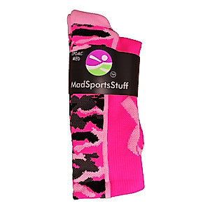MadSportsStuff Pink Ribbon Awareness Camo Crew Socks (Neon Pink/Pale Pink, Large)