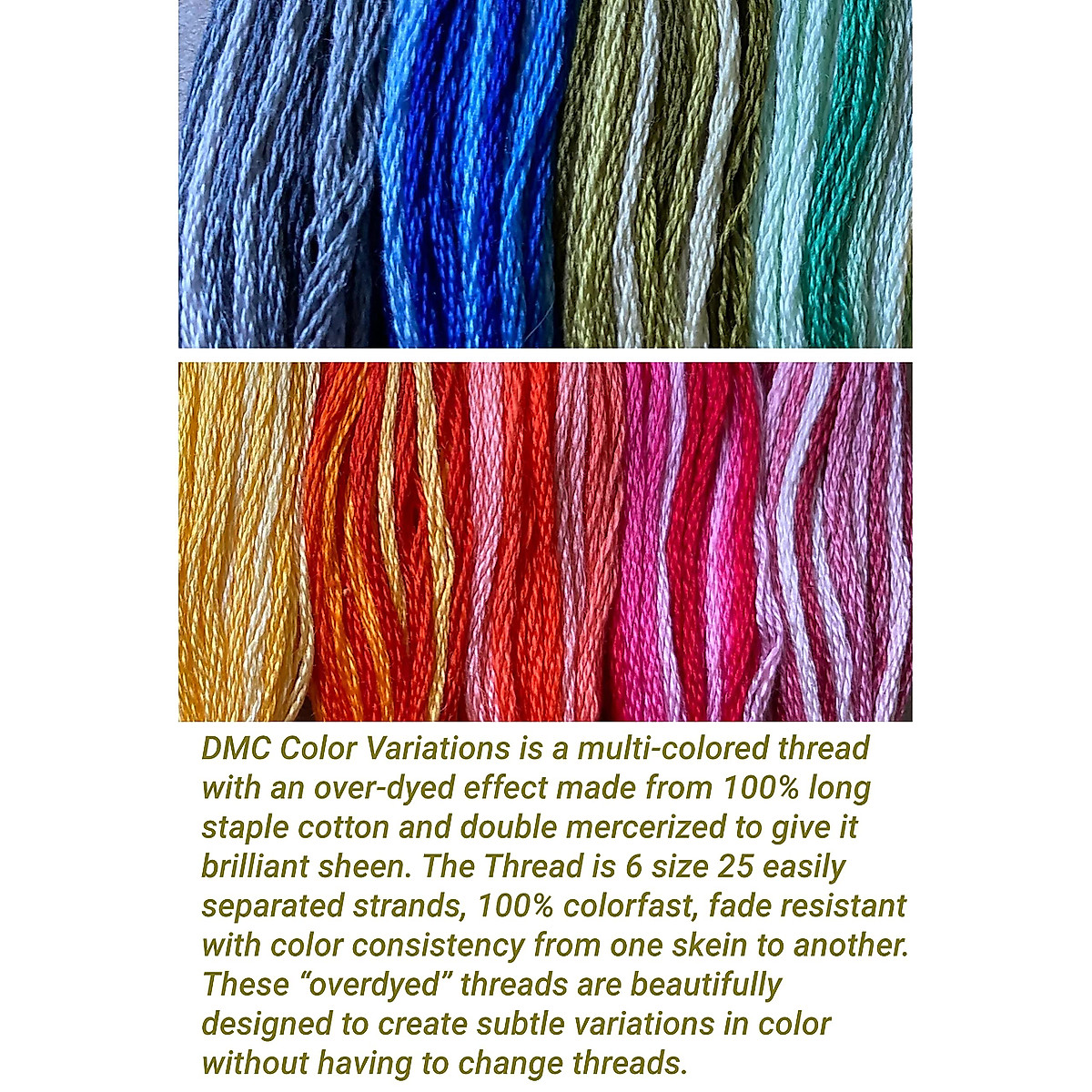 DMC Embroidery Floss,Variegated Embroidery Thread,36 Multicolor Cross Stitch Threads Bundle with Bobbin Winder,DMC Color Variations Hand Embroidery Yarn,Colorful String,Rainbow Cotton Variegated Pack