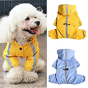 ACSUZ Pet Dog Raincoats Reflective Small Large Dogs Cats Rain Coat Waterproof Jumpsuit Jacket Outdoor Hooded Puppy Clothes,Blue,S