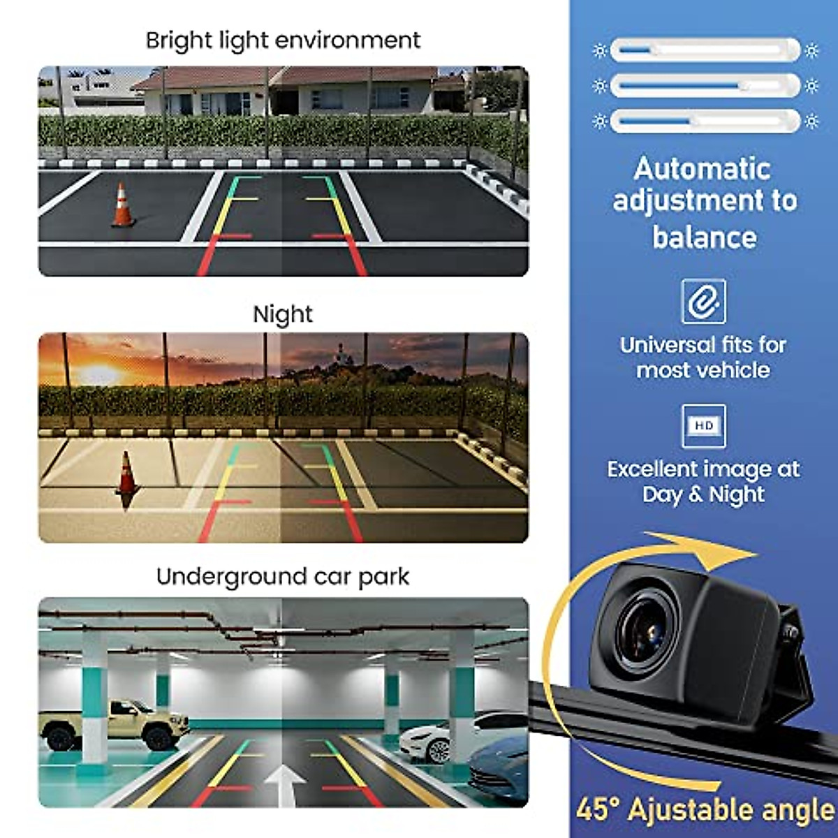 EWAY Rear View Backup Camera W/ Bracket Mounting Front Rear View License Plate Reversing Camera for Truck Pickup SUV Sedan Universal Parking Guide Line On/Off