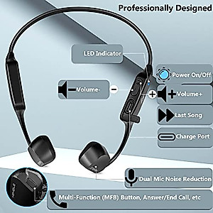 Bone Conduction Open-Ear Bluetooth Sport Headphones, Premium Wireless Over-Ear Earphones with Built-in Dual Mic works for Running, Workouts, Bicycling, Hiking, Gym, Driving, Office and Many More