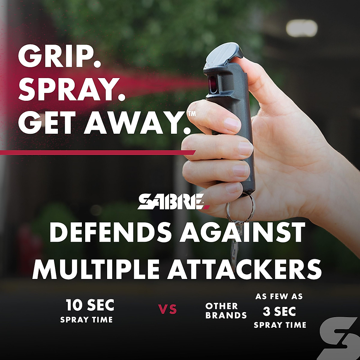 SABRE Pepper Spray with Fast Flip Top, Maximum Police Strength OC Spray, Key Ring for Easy Carry and Fast Access, Finger Grip for More Accurate and Faster Aim, 0.54 fl oz, Secure and Easy to Use