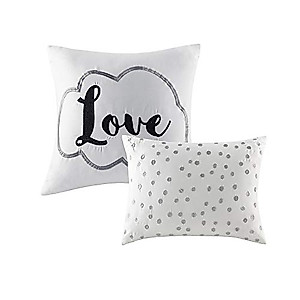 Intelligent Design Raina Comforter Microfiber Metallic Print Geometric Design Embroidered Toss Pillow Modern Trendy Casual All Season Bedding Set Matching Sham, King/Cal King, Grey/Silver 5 Piece