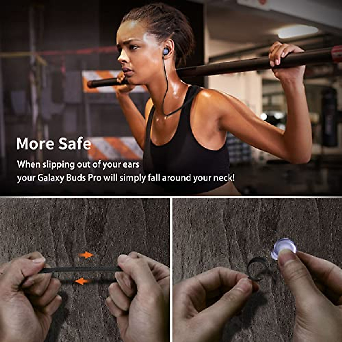 Alquar for Galaxy Buds Pro Strap, Soft Silicone Special Anti-Skid Design Sports Anti Drop Anti Lost Strap Lanyard Accessories ONLY Compatible with Samsung Galaxy Buds Pro Earbuds Neck Rope Cord-Black