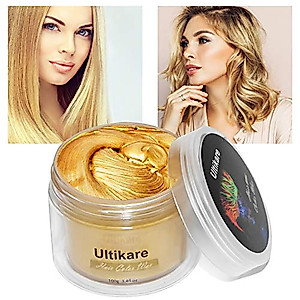 Hair Color Wax Blonde, Ultikare Instant Hair Dye Cream Mud Washable Temporary Hair Dye Natural Hairstyle Color Pomade for Party, Cosplay, Halloween (Gold)