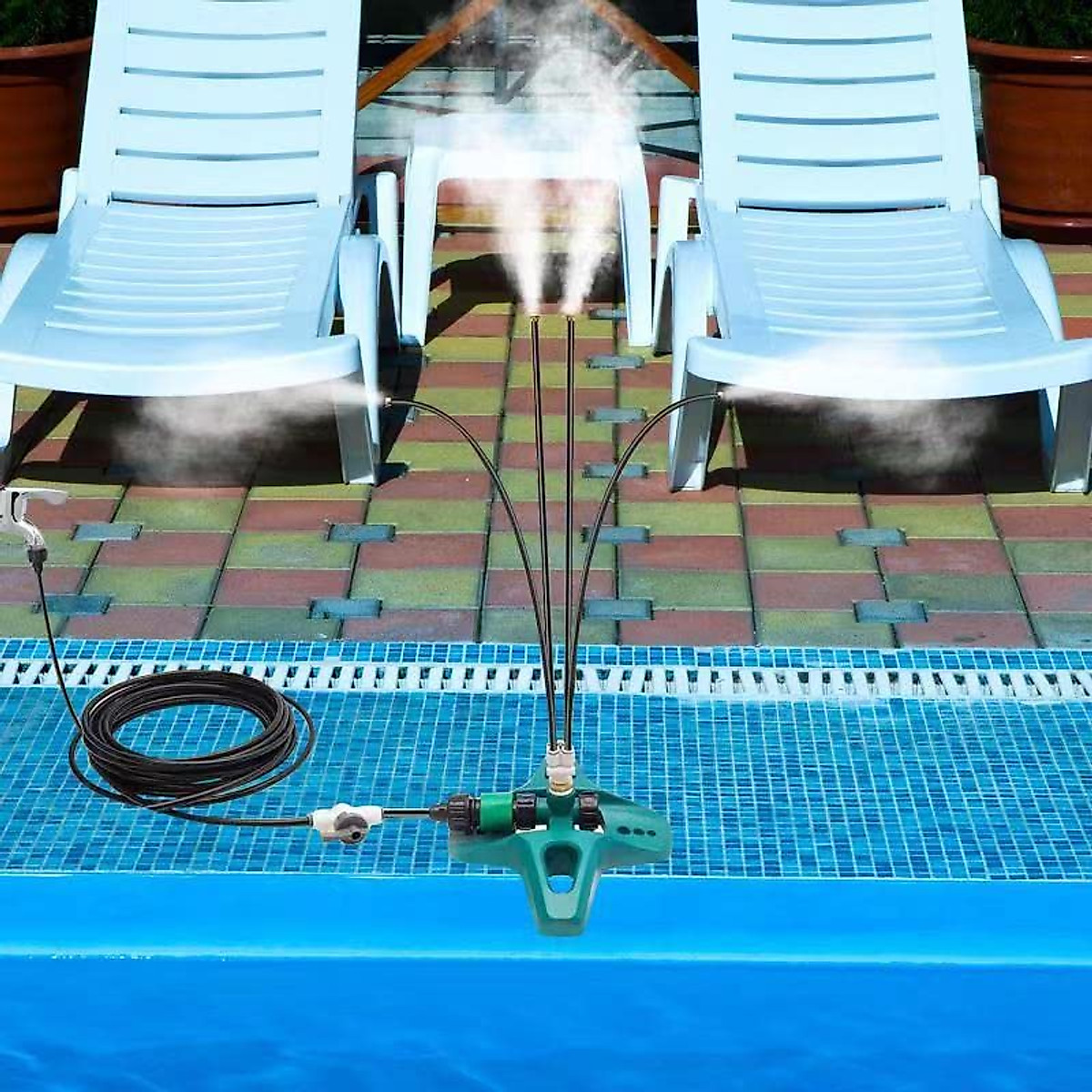 Standing Misting Cooling System 26.2FT (8M) Misting Line + 4 Brass Nozzles, Stand Mister Hose for Outside Outdoor Patio, Portable Mist Sprinkler, Garden Watering, Pet Cooling, Kids Water Playing