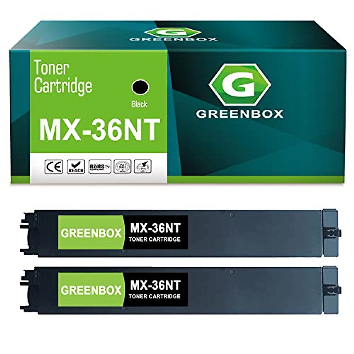 GREENBOX Compatible MX36NT Toner Cartridge Replacement for Sharp MX-36NT MX-36NTBA for MX-2610N 2615N 2640N 3110N 3115N 3140N 3610N 3640N 3648N MX-2615NC 2648NC 3148NC Printer(24,000 Pages, 2 Black)