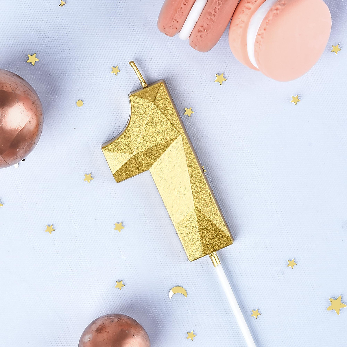 CAKE CODE 2.76 Inch Crystal Gold 1 Number Birthday Candles, Gold Number Candles, Cake Number Candles, Party Celebration