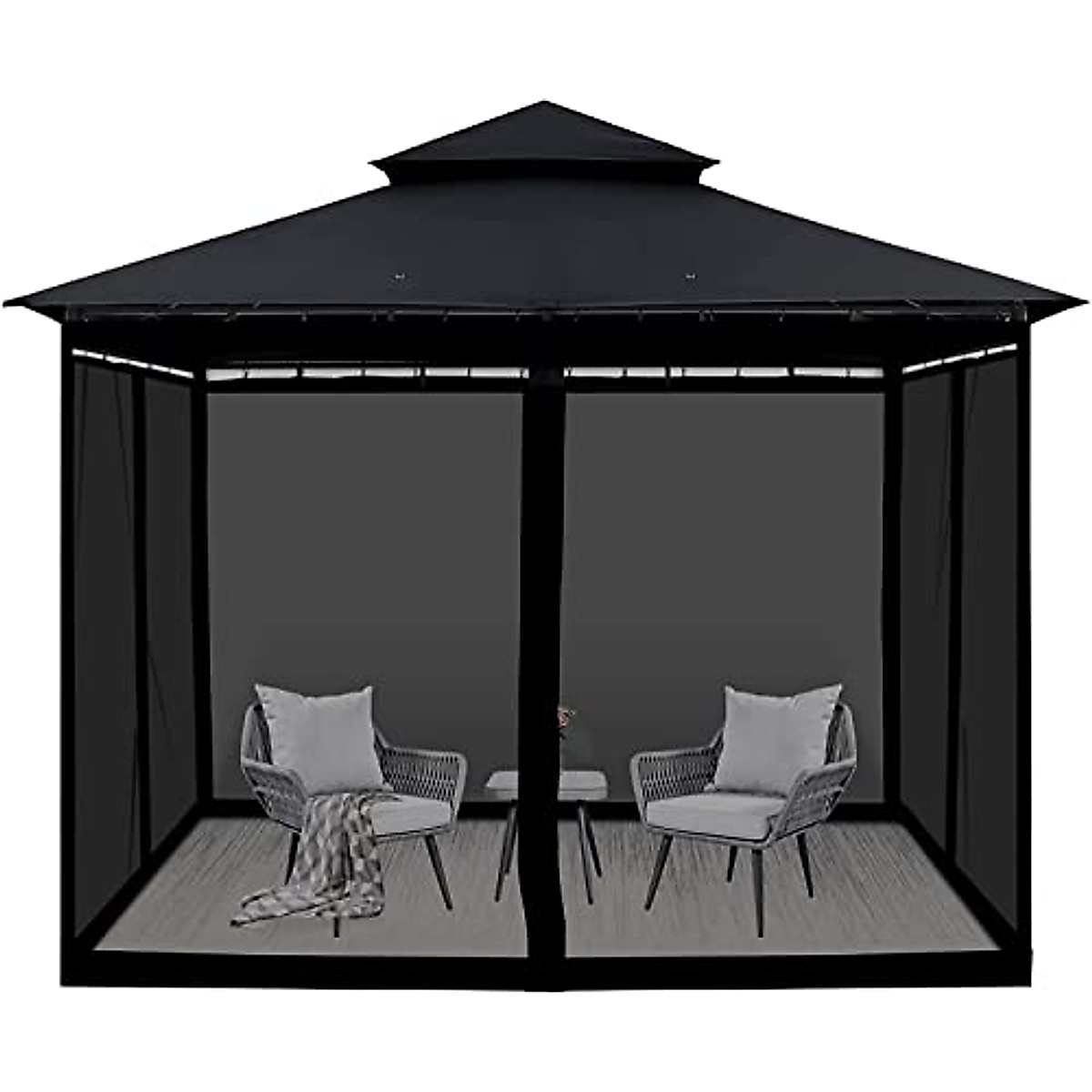 Mosquito Net for Outdoor Patio and Garden, Screen House for Camping and Deck, Zippered Mesh Sidewalls for 10x 10' Gazebo and Tent,Outdoor Gazebo Screenroom, (Black)…