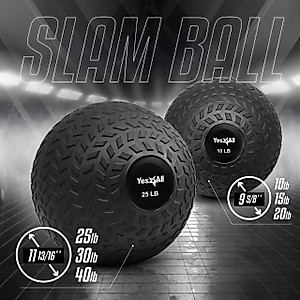 Yes4All 25 lbs Slam Ball for Strength, Power Workout - Fitness Exercise Ball with Grip Tread & Durable Rubber Shell (25 Lbs, Black)