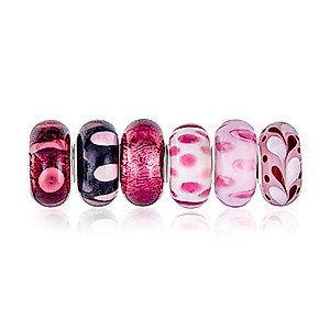 Bling Jewelry Mixed Set Of Bundle .925 Sterling Silver Core Translucent Shades Of Rose Pink Murano Glass Swirl Flower Charm Bead Spacer Fits European Bracelet For Women Teen