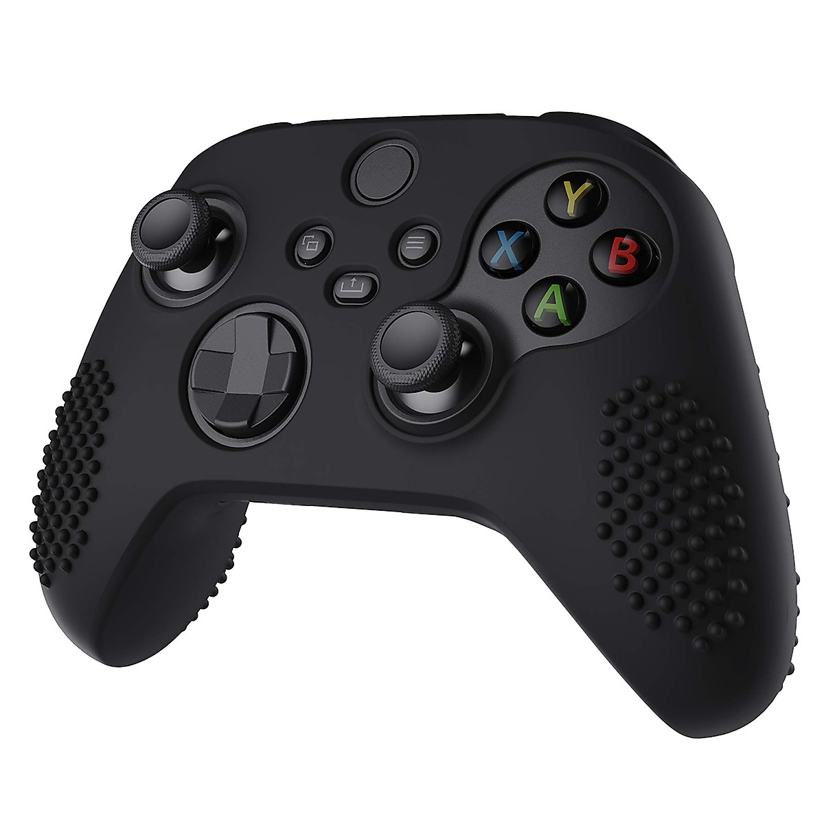 eXtremeRate PlayVital Black 3D Studded Edition Anti-Slip Silicone Cover Skin for Xbox Series X/S Controller, Soft Rubber Case Protector for Xbox Core Wireless Controller with 6 Black Thumb Grip Caps