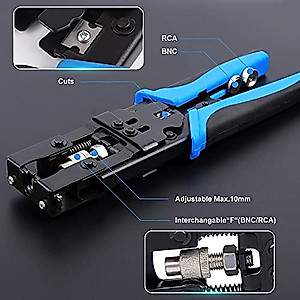 Knoweasy BNC Cable Crimper and Coaxial Compression Tool Kit - Multifunctional Compression Connector Adjustable Tool Set for RG59, RG6, F, BNC, RCA and Coaxial Cable Crimping Tool