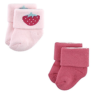 Hudson Baby Unisex Baby Cotton Rich Newborn and Terry Socks, Strawberry, 6-12 Months