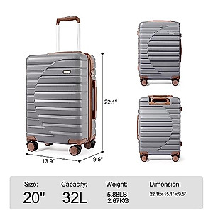 CLUCI Carry On Luggage with Spinner Wheels,Lightweight Hardside Suitcase PC Hardshell Luggage with TSA Lock,20" Carry-On(Dark gray)