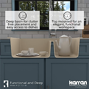 Karran QT-721 Drop-In Quartz Composite 34 in. 1-Hole 60/40 Double Bowl Kitchen Sink in Bisque
