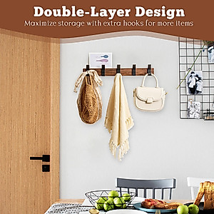 RVXHUA 15.7'' Wall Mounted Coat Rack with 4 Hooks - Solid Walnut Wood Towel Rack for Bathroom, Entryway Hat Hanger, Space-Saving Farmhouse Decor for Mudroom, Bedroom, Kitchen, Closet