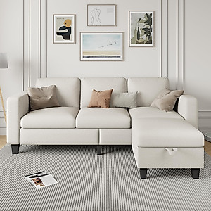 Couches for Living Room - Sectional Sofa L Shaped Cloud Couch-Small Modular 3 Seat-Comfy Linen with Storage Deep Seat Sofa,Washable Covers-Suitable for Living Room-Apartment-Office-Bedroom-Beige