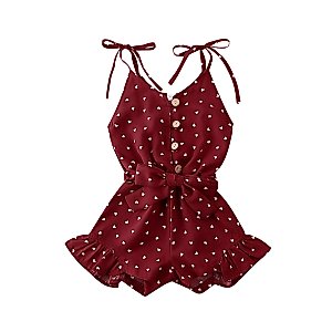 Toddler Kid Baby Girl Strap Sleeveless Romper Halter Heart Jumpsuit Bodysuit Shorts Overalls Summer Outfits Set (Black,1-2T)
