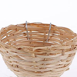 POPETPOP Bird Bamboo - 4 Pack Natures Bamboo with Hook Handwoven Natural Bird Cage House Hatching Breeding Cave Counntry-Style Bird for Parakeets Canary Swallow Finch