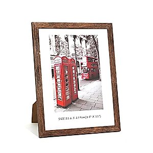 8.5x11 Picture Frame Set of 6, Certificate Document Frame Set with Display Box, Rustic Style Antique Brown Wood Grain Photo Frame Suitable for Desktop Display and Wall Decoration.