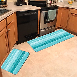 TOMWISH Teal Kitchen Rugs Turquoise Kitchen Mat Non Slip Kitchen Rug Teal Turquoise Green Painted 2 Pieces Kitchen Rug Set 17"X48"+17"X24" Outdoor Kitchen Rug Mat for Home Office Sink Laundry Desk