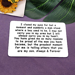 Vadaka Metal Wallet Insert Card Gift From Mom to My Son Inspirational Gift Encouragement Birthday Graduation Wedding Gift Mom to Son Inspirational Card