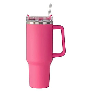 40 oz Tumbler With Handle and Straw Lid, Double Wall Vacuum Sealed Stainless Steel Insulated Tumblers, Travel Mug for Hot and Cold Beverages, Thermos Travel Coffee Mug (Dark Pink)