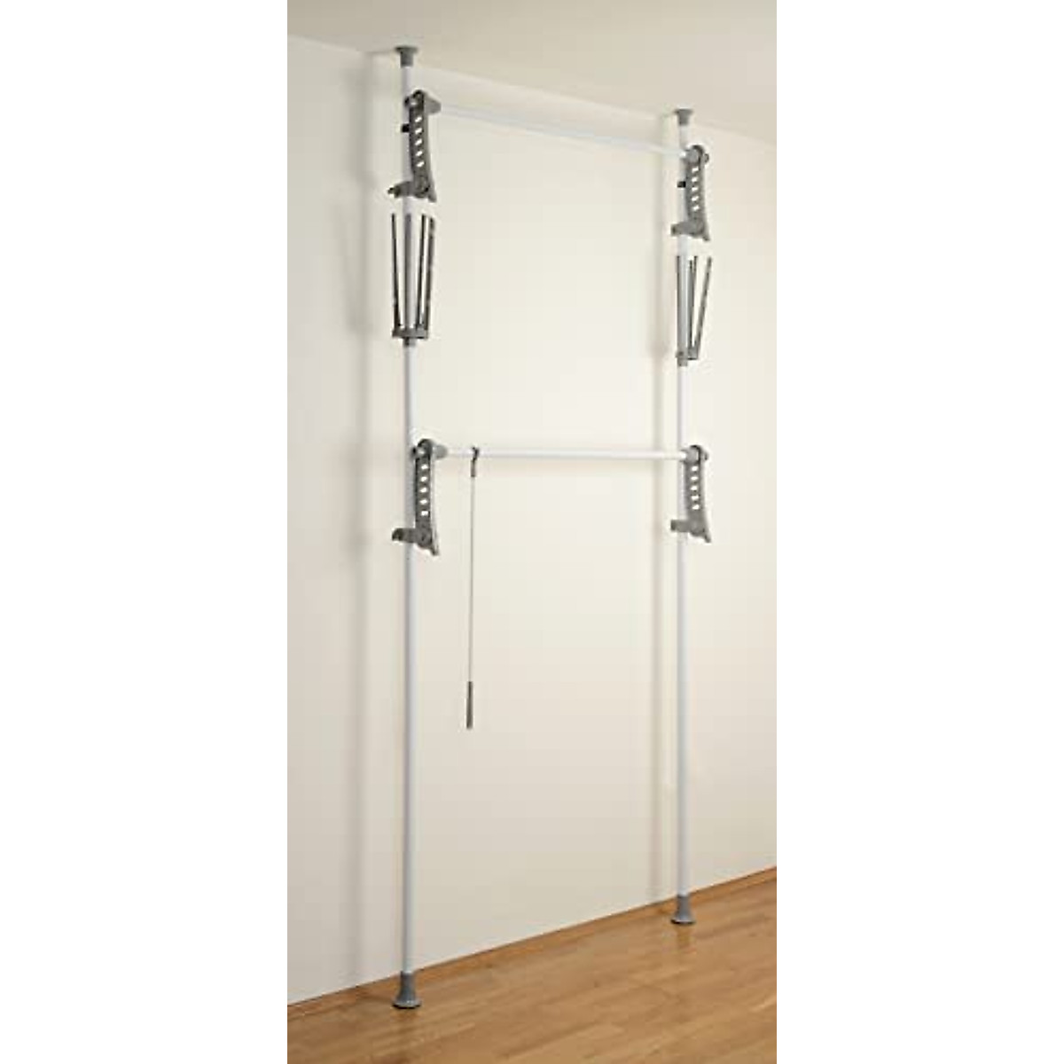 WENKO Herkules Flex Garment Rack, Rail, Adjustable, Tension Rod, Heavy Duty, for Hanging Clothes, Storage, Organizer, with Shelves, 14.2 x 74.8 x 118.1 inch, White