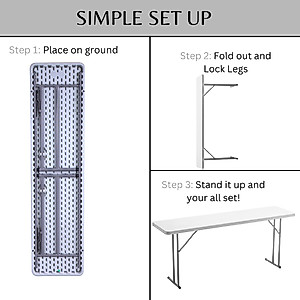 BTEXPERT 6-Foot-72 Long White Granite Plastic Folding Seminar Training Table Portable 18" Wide Narrow, 29" High, Events Indoor Outdoor Lightweight Set of 2
