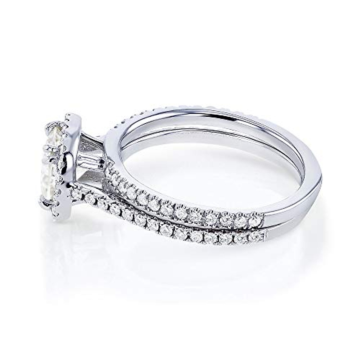 Kobelli Moissanite and Lab Grown Diamond Halo Bridal Rings Set 1 1/2 CTW in 14k White Gold (GH/VS, DEF/VS), 7