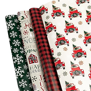 Christmas Wrapping Paper Sheets- 20 Precut Sheets Christmas Gift Wrap Paper- Christmas Paper Wrapping Sheets (30"x20")- 4 Unique Patterns of Holiday Wrapping Paper, 20 Sheets