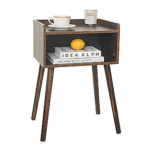 MaxSmeo Nightstand, Mid Century Modern Side Table Bedroom with Storage, Small End Bedside Table with Solid Wood Legs for Living Room, Office Small Spaces (Rustic Brown)