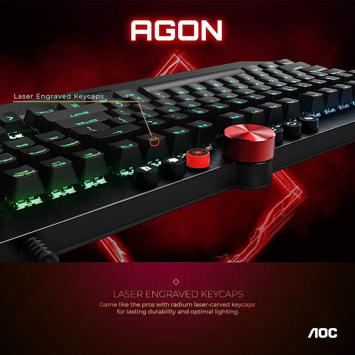 Agon Tournament-Grade RGB Gaming USB 2.0 Type-A Mechanical Keyboard, Cherry MX Blue Switches, NKRO, Dedicated Macro & Multimedia Buttons, Light FX Sync, G-Tools Software (AGK700)