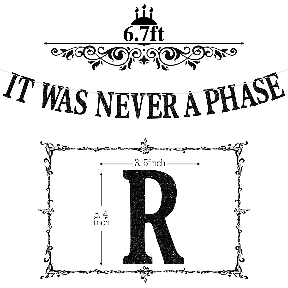 It Was Never a Phase Banner, Death to My Youth Bunting Sign, Funeral Birthday 30th 40th 50h 60th 70th 80th Birthday Party Decorations Supplies, Black Glitter
