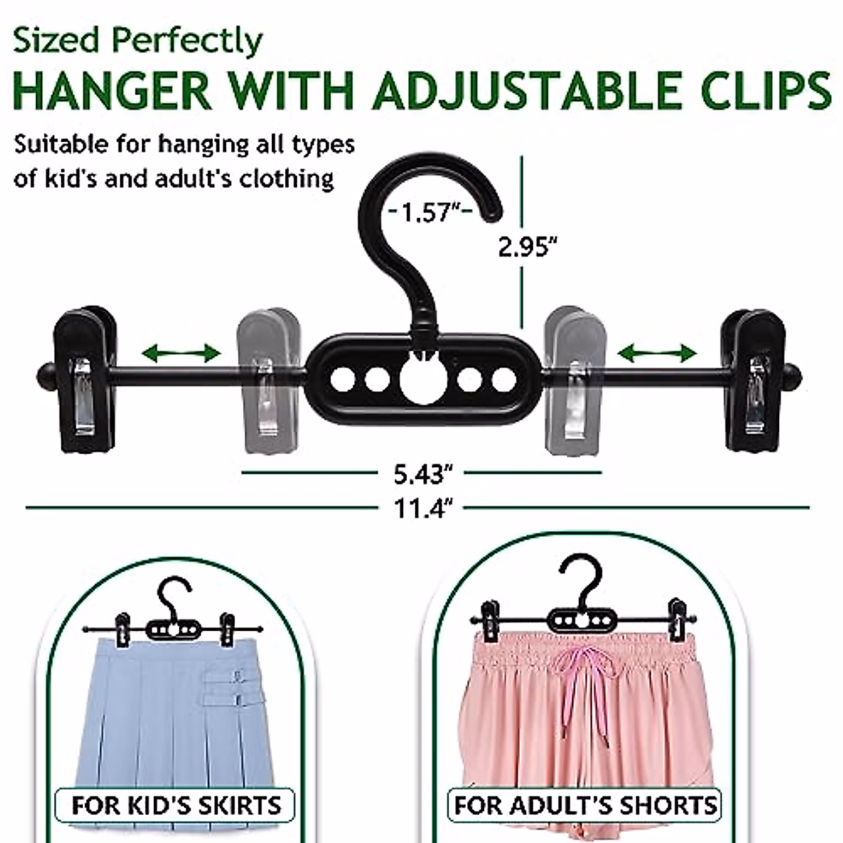 12 Pack Closet-Organizers-and-Storage,Pants-Hangers-Space-Saving,Closet-Organizer Short-Skirt-Hangers with Clips,College Dorm Room Essentials for Students Girls Guy,Closet Organization for Jeans Scarf