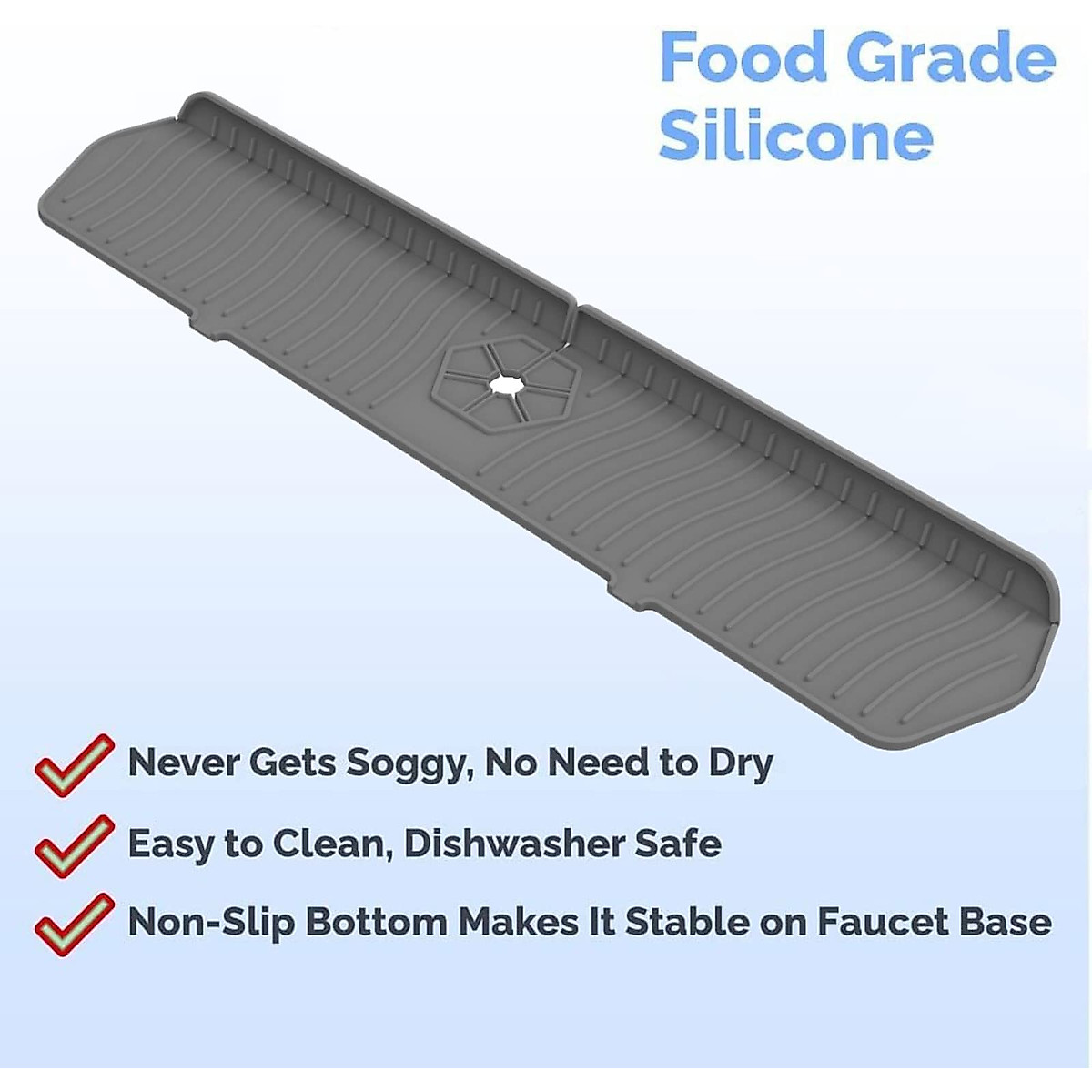 AMLETBH Silicone Sink Faucet Pad, Drip Protector Splash Countertop Protection, Kitchen Faucet Sink Splash Guard, Bathroom Faucet Water Catcher Mat, Sink Draining Pad Behind Faucet (L, Grey), Gray