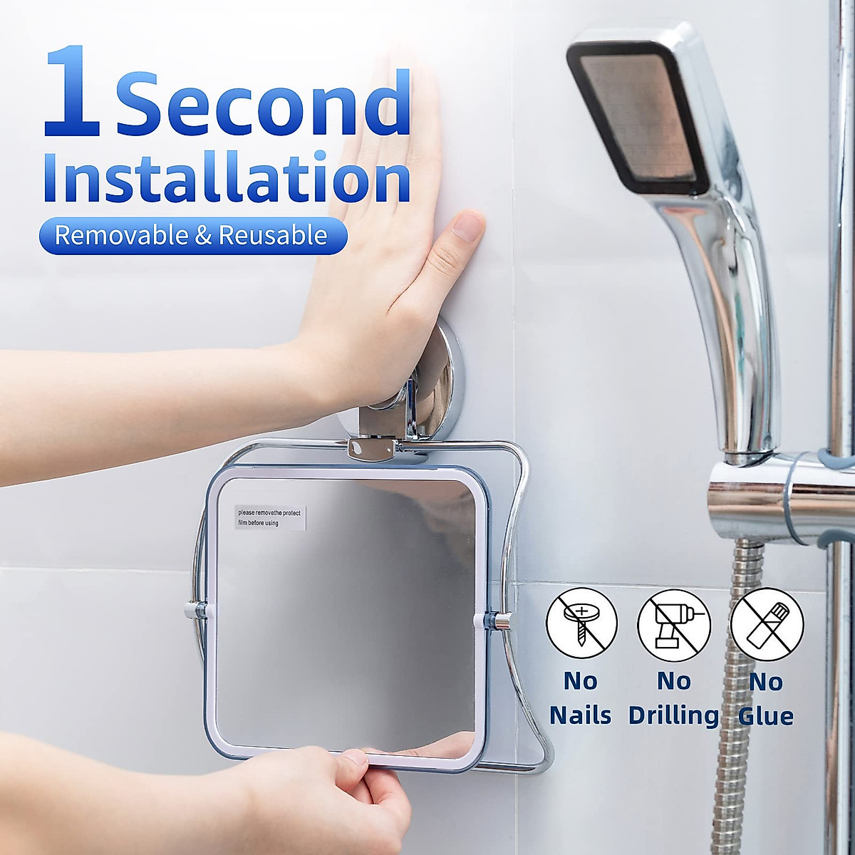 VELMADE Shower Mirror Fogless for Shaving Strong Suction Anti Fog Mirror for Shower Shatterproof Shaving Mirror Fog Free No Drilling Removable Waterproof Fogless Mirror for Bathroom, Gray