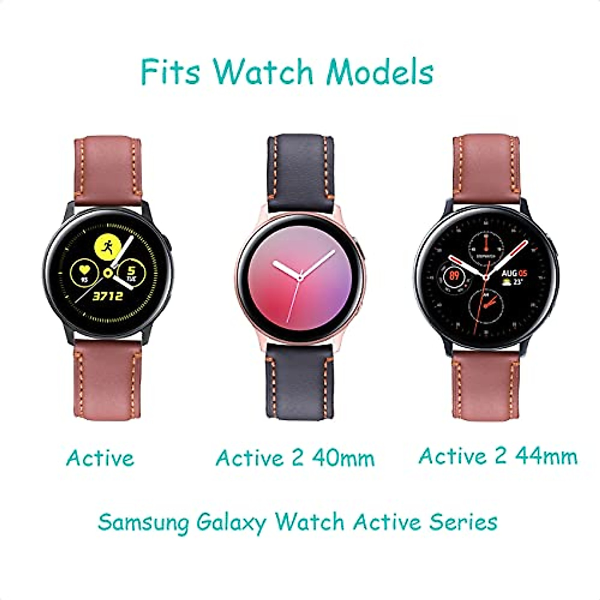 Galaxy Watch Active 2 Bands 2 Pack, Compatible with Samsung Galaxy Active 2 Watch Band, for Galaxy Watch Active 2 40mm/active 2 44mm/active, 20mm Leather Men Women Bands(Black+Brown)
