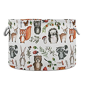 senya Storage Bin Basket Large Foldable Clothes Bag Round Collapsible Fabric Laundry Hamper Folding Washing Bin Woodland