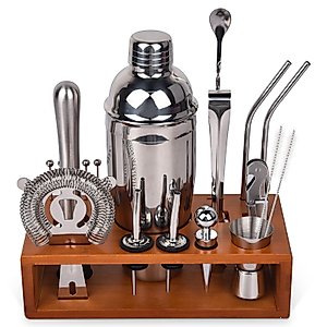 Vabaso Bartender Kit, Cocktail Shaker Set for Mixed Drink Home Bar, 25oz Professional 18/8 Stainless Steel Bar Tool Set with Cocktail Recipes Booklet, Father's Day Christmas White Elephant Gift Men