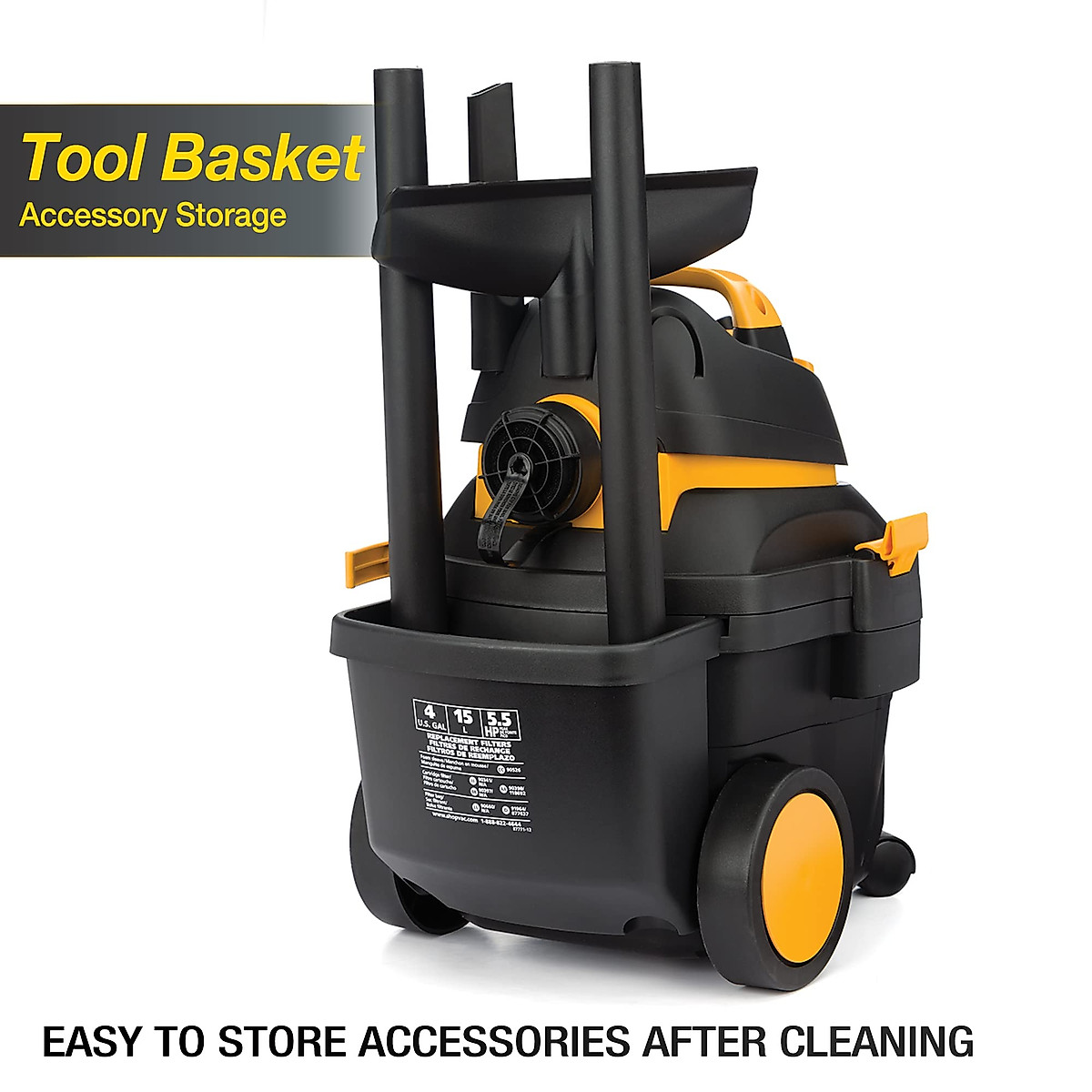 Shop-Vac 4 Gallon 5.5 Peak HP Wet/Dry Utility Vacuum with SVX2 Motor Technology, 3 in 1 Function Portable Shop Vacuum with Cart, Attachments, 5914000