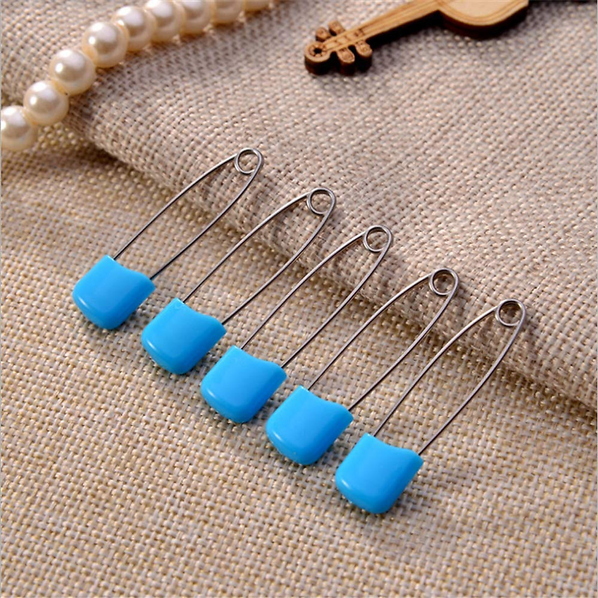 Baby Flower 100Pcs 5.5cm Long Baby Safety pin Plastic Head Diaper pin Sturdy Stainless Steel Diaper pin with Safety Lock