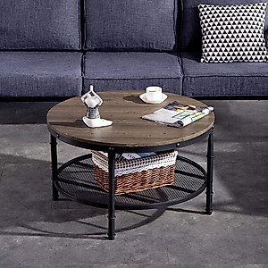 Bonnlo Circle Coffee Table, 31.5" Small Round Coffee Table Industrial Coffee Table Round Farmhouse Coffee Table in 2-Tier, Coffee Table with Storage Wire Coffee Table Lobby Coffee Table, Rustic