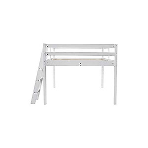 VINGLI Junior Low Loft Bed with Stairs, White Wood Loft Bed Full Size for Adults, Kids and Young Teens, No Box Spring Required,Wood Slat Support