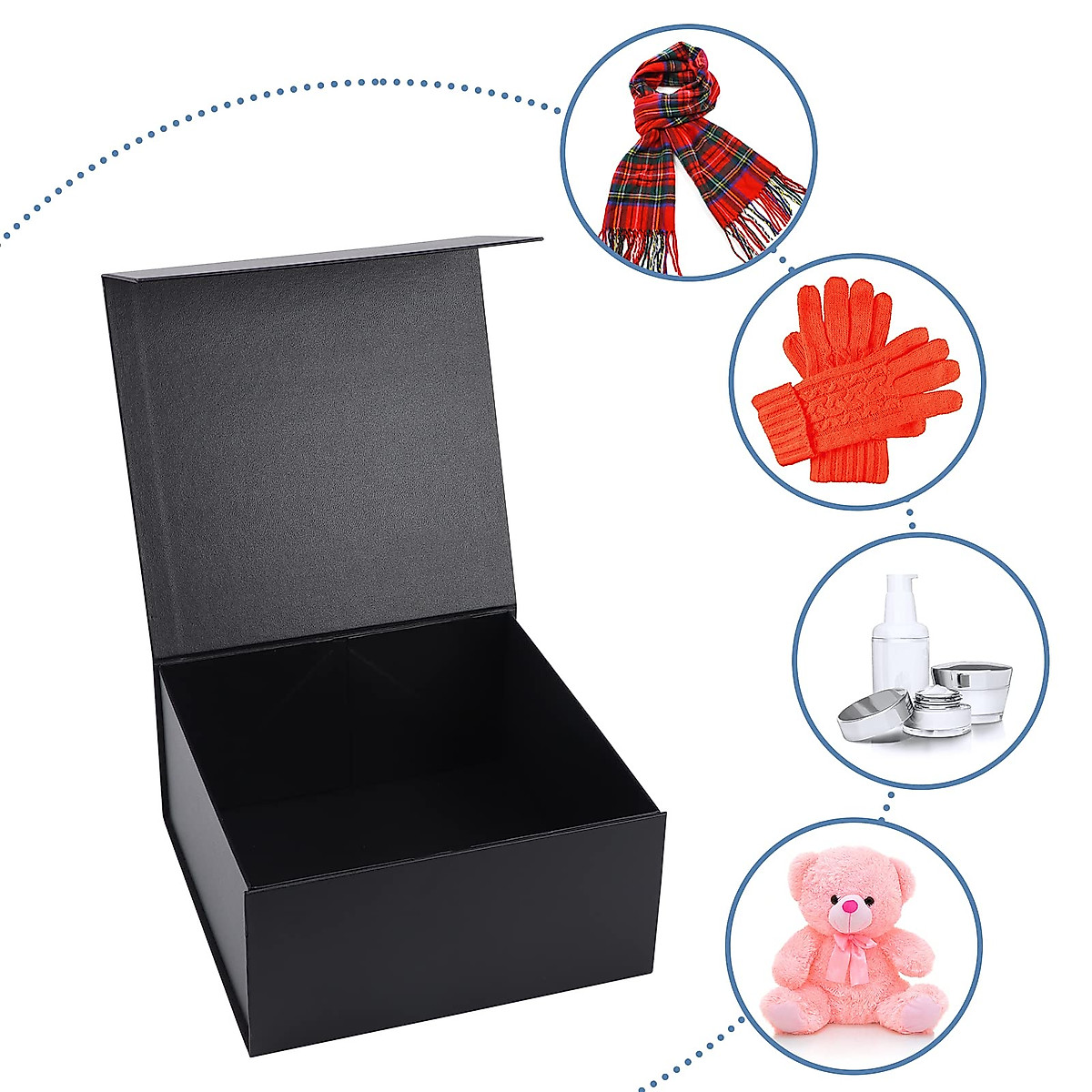 Giftgarden 4-Pack 8”x8”x4” Black Gift Boxes with Magnetic Lids, Square Collapsible Gift Wrap Box Magnet Clourse for Presents, Mothers Day, Birthday, Wedding, Bridesmaid Groomsman Proposal Box