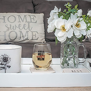 TWO TRINKETS Officially the Worlds Most Amazing Mom Stemless Wine Glass, 15 oz. Black & Orange