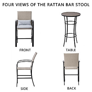 Apepro Outdoor Bar Table Set for 2,Patio Bar Height Table and Chairs Set with Soft Cushions and Steel Frame,Grey